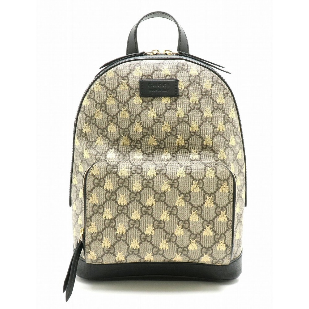 Gucci Gg Supreme Bee Small Backpack Leather Beige Bla… - Gem